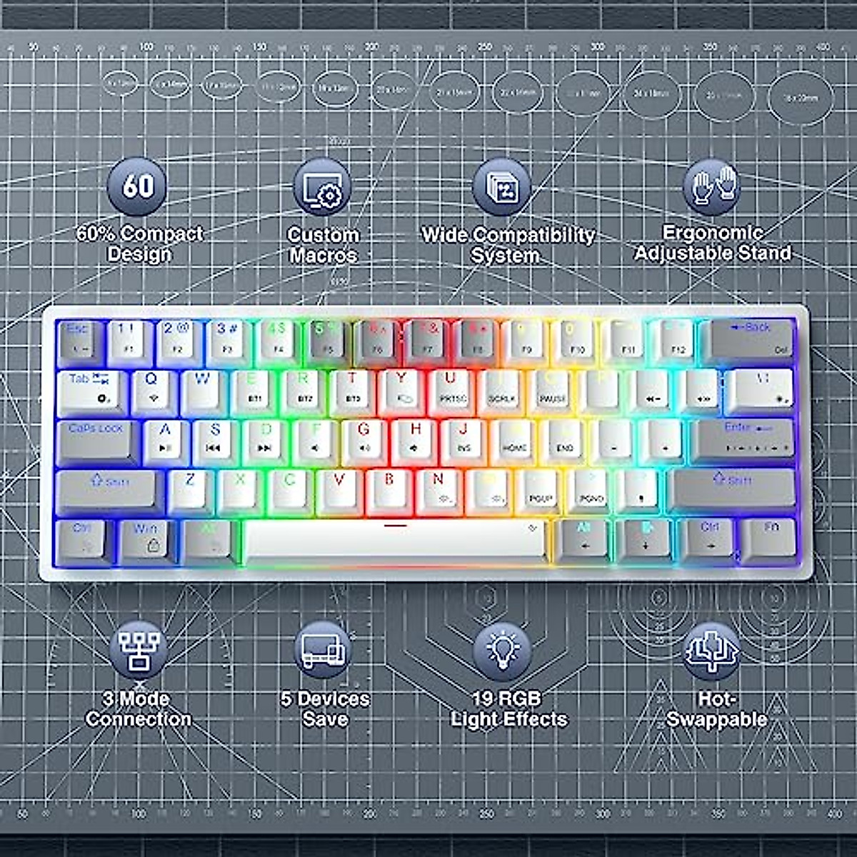 SOLAKAKA SK961 RGB Wireless 60 Percent Keyboard Supports Triple Mode Connection(BT5.0+2.4GHz+Type C Wired),Hot Swappable Gaming Keyboard 60% Percent Keyboard with Customizable Software,Brown Switch