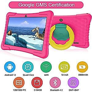 NORTH BISON Kids Tablet, 10 inch Tablet for Kids 64GB ROM+512GB Expand Android Tablets, Tablet APP Preinstalled & Parent Control Kids-Pink