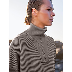 ANRABESS Women Quarter Zip Oversized Casual Loose Rib Knit Cozy Pullover Sweaters Top 2025 Fall Fashion Outfits Clothes Gray Coffee Medium