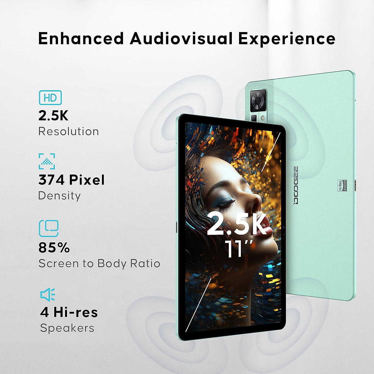 DOOGEE T30 PRO Tablet,11'' 2.5K Android 13 Tablets, 15GB+256GB Helio G99 Octa-Core Gaming Tablet, 8580mAh, Hi-Res Quad Speakers, 20MP Camera, TÜV Low Bluelight, Split Screen - Bluetooth & Wi-Fi-Green