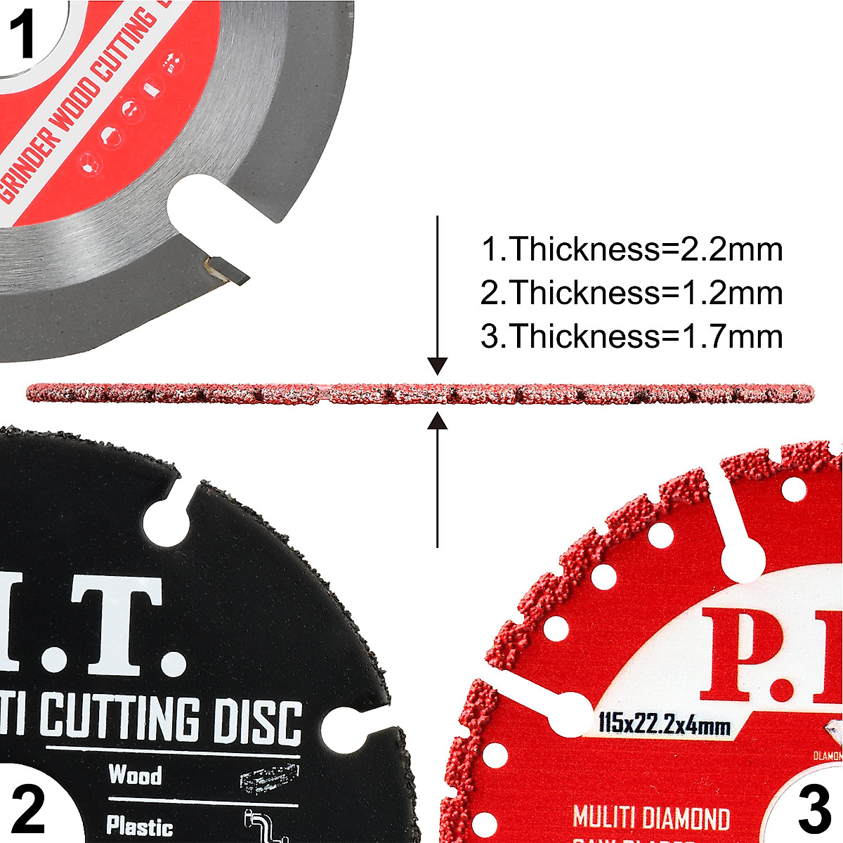 P.I.T. 3Pack 4 1/2 Inch Cut Off Wheel for Wood/Metal/Marble/Plastic-7/8 Inch Arbor Angle Grinder Cutting Disc 4.5 Inch- Tungsten Carbide - 115 mm