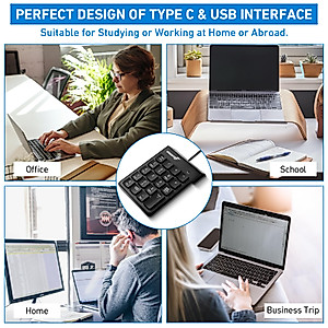 Huifen Type C Number Pad, USB Numeric Keypad 19 Keys Plug & Play Financial Accounting Numpad Office Home Portable Mini Keypad Slim Number Keyboard for Laptop Phone PC Tablet Notebook (Black)