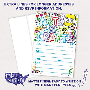 Arts & Crafts Invitations - Art Birthday Party - 4x6 Invites (20 Count) With Envelopes - Craft Party, Art Party or Paining Party Invitations