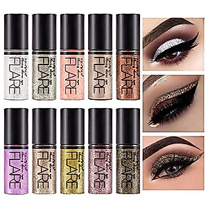 10Pcs Waterproof Glitter Eyeliner Liquid Glitter Eyeshadow Sticks Kit.Longwearing sombras de ojos Profesional Makeup Glitter for Eyes .10 Colorful Liquid Glitter Eye Liner Eye Shadow Set.Liquid Flare Gold Sparkle para ojos