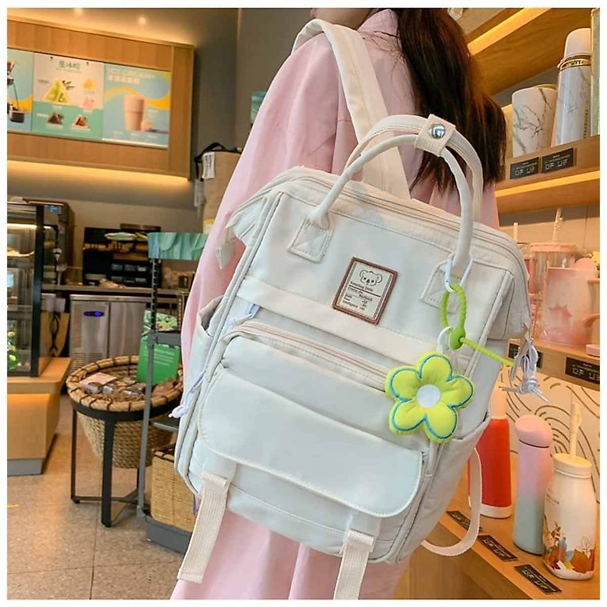 KOWVOWZ Large Kawaii Aesthetic Back to School Bookbags for Girls College Travel Daypack Cute Backpack (White)