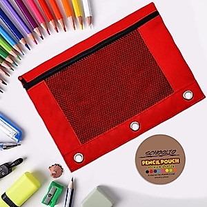 SCHOOLIO Pencil Pouch for 3 Ring Binder | Special Pencil Case Colored Red for Kids and Adults | Zipper Pencil Pouch Pen and Pencil Holder Multipurpose Binder Pouch