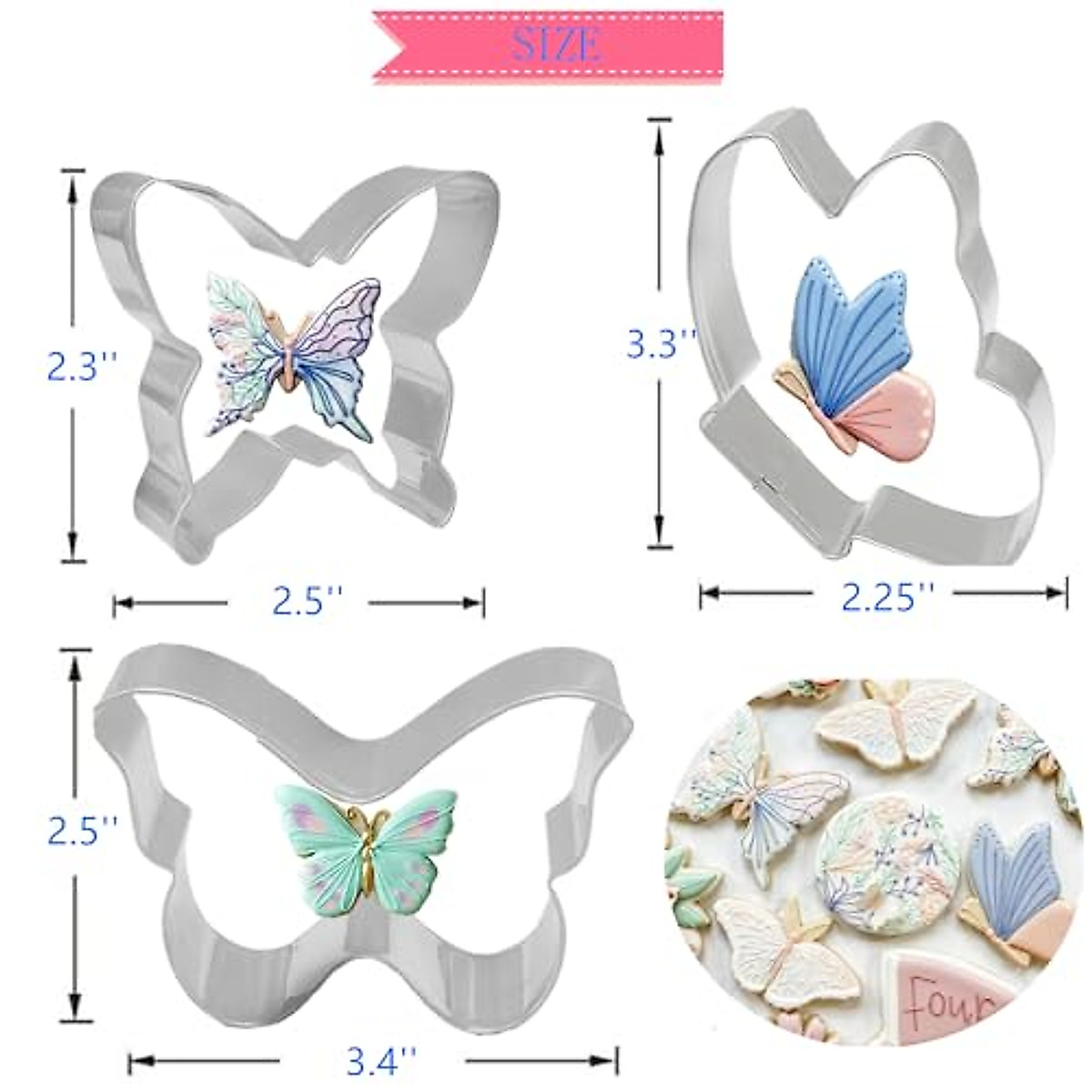 3PCS Butterfly Cookie Cutters Set,Stainless Steel Cutter for Themed Party Baby Shower Wedding Spring Easter Holiday