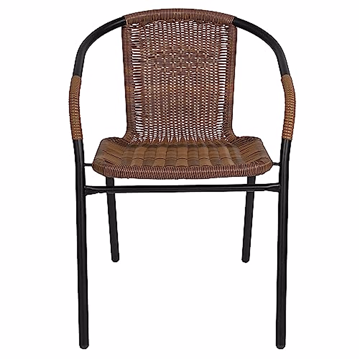 Flash Furniture Lila Modern Rattan Indoor/Outdoor Stackable Dining Chairs, Stacking Rattan Bistro Chairs for Patio or Restaurant, Set of 2, Brown