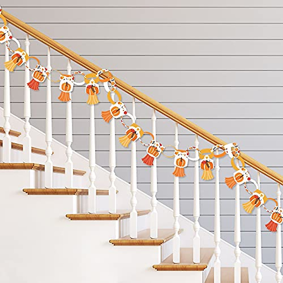 Big Dot of Happiness Fall Pumpkin - 90 Chain Links and 30 Paper Tassels Decoration Kit - Halloween or Thanksgiving Party Paper Chains Garland - 21 feet