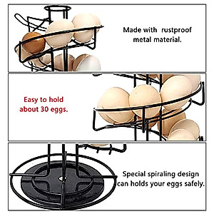 Rotating Egg Organizer Basket, Spiral Design Metal Egg Rack, Stable Base Egg Dispenser Rack, Large Capacity Egg Storage Display Holder Rack, Egg Rack Countertop, Kitchen (Without Handle Black)