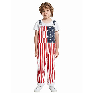 Boys Overalls Denim 3-14 Years American Flag Jeans Bibs Overalls July 4th Striped Patriotic Jumpsuit &Rompers(red,8)