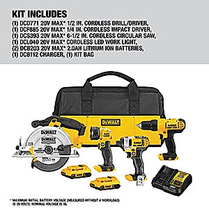 DEWALT 20V MAX* Cordless Drill Combo Kit , 4-Tool (DCK466D2)