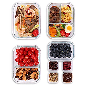 Moretoes 26Pcs (8 Food Storage Containers, 8 Lids and 10 Silicone Food Trays) Meal Prep Containers Glass Food Storage Containers with Lids, Leak-proof Sealed Storage Containers for Lunch Microwave