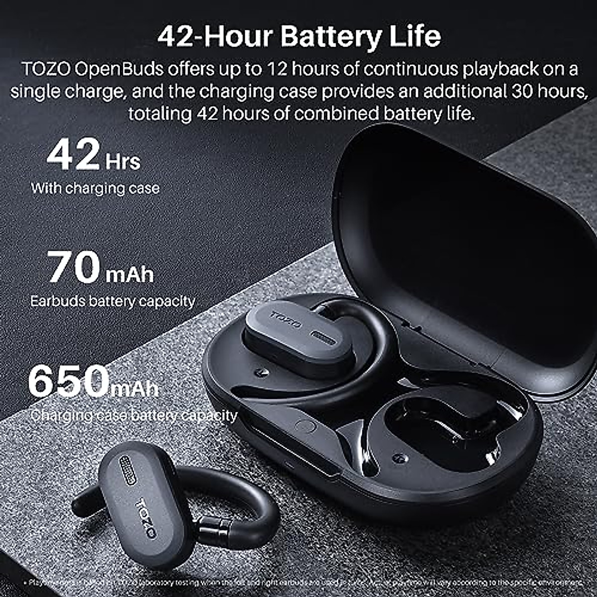 TOZO Open Buds Lightweight True Wireless Earbuds with Multi-Angle Adjustment, Bluetooth 5.3 Headphones with Open Ear Dual-Axis Design for Long-Lasting Comfort, Crystal-Clear Calls for Driving, Black