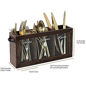 BLU MONACO Expresso Wooden Flatware, Cutlery,Kitchen Utensil & Silverware Caddy Organizer Bin Holder for Forks, Spoons, Knives - Perfect for Kitchen Countertop