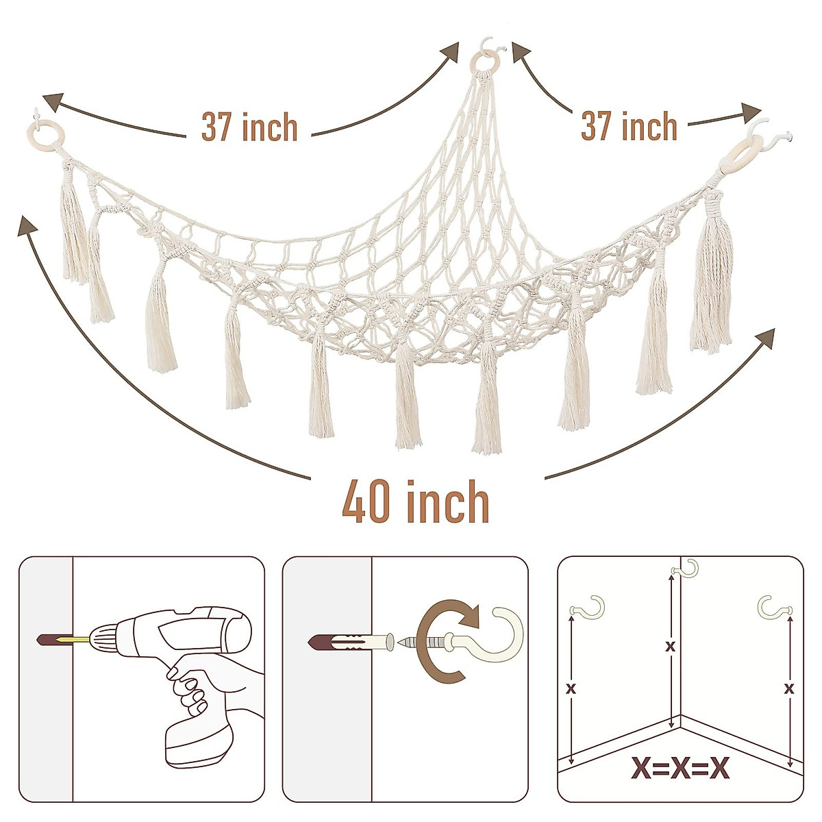 KIDDI MIDY Stuffed Animal Hammock, Macrame Toy Net Storage Hanging Organizer for Kids Bedroom, Playroom, Nursery Room, Corner Plush Toys Net Holder Boho Decor