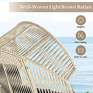 Tangkula Oversized Egg Style Chair, Wicker Stationary Patio Egg Chair w/Cushions & Headrest, Heavy-Duty Metal Frame, Patio Lounge Basket Sofa Chair for Yard, Porch, Living Room