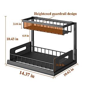 Under Sink Organizers and Storage Pull Out Cabinet Organizer and Storage Metal 2 Tier Under Sink Drawer Organizer Bottom Drawer Slide Out Under Sink Storage Shelf For Kitchen Bathroom, Black