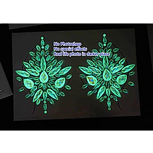 Topz Glow in The Dark face gems Halloween Makeup Body gems Stick on Body Jewels Festival Rhinestone Sticker Mermaid Body Makeup Rave Accessories for Adult Costume (TP351 Chest Paste)