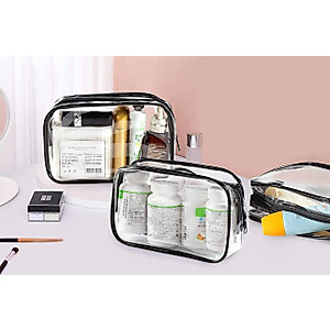 12 Pieces Clear Cosmetics Bag PVC Zippered Clear Toiletry Carry Pouch Portable Cosmetic Makeup Bag Waterproof Makeup Bag Vinyl Plastic Organizer Case for Vacation Bathroom (Black,Large)