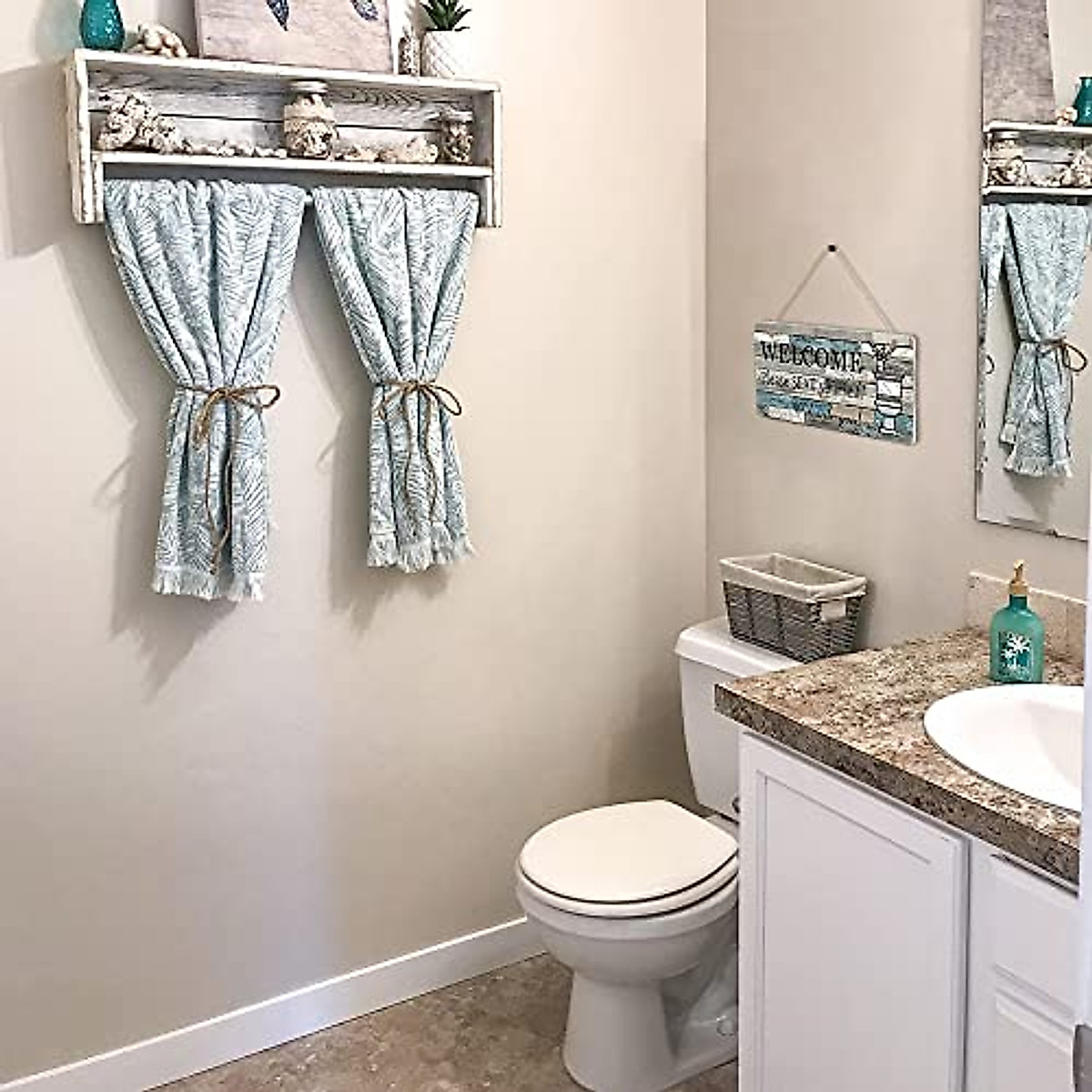 Printed Wood Plaque Sign Wall Hanging Welcome Sign Please Seat yourself Wall Art Sign Size 11.5" x 6" (Blue-Black)