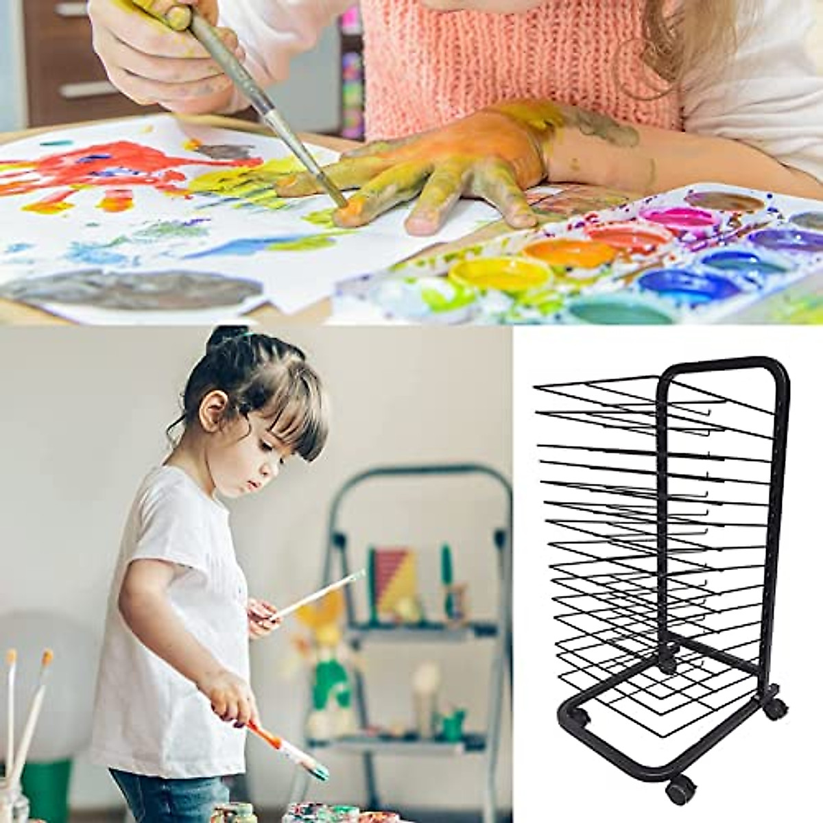 Drying Racks, Mobile Art Drying Rack with Wire Shelves for Works of Art, Black Powder Coated Finish, Ideal for Schools and Art Clubs, Easy Moving with Rollingers/35-Layer
