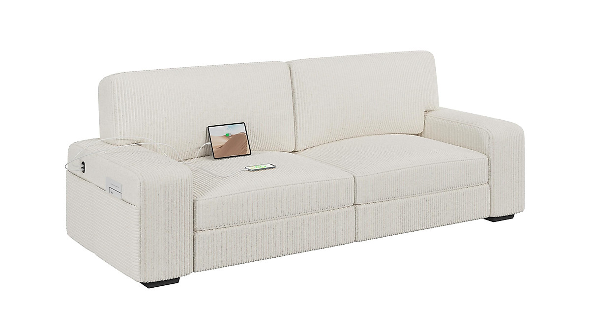 Yaheetech Ivory Sofa Couch with USB Charging Ports