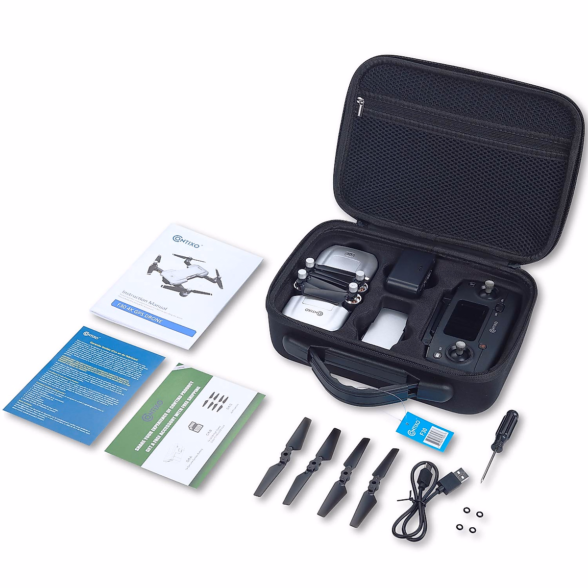 Contixo F30 Drone for Kids and Adults WiFi 4K UHD Camera and GPS,FPV Quadcopter for Beginners,Foldable Mini Drone,Brushless Motor,Follow Me,Two Batteries and Carrying Case Included