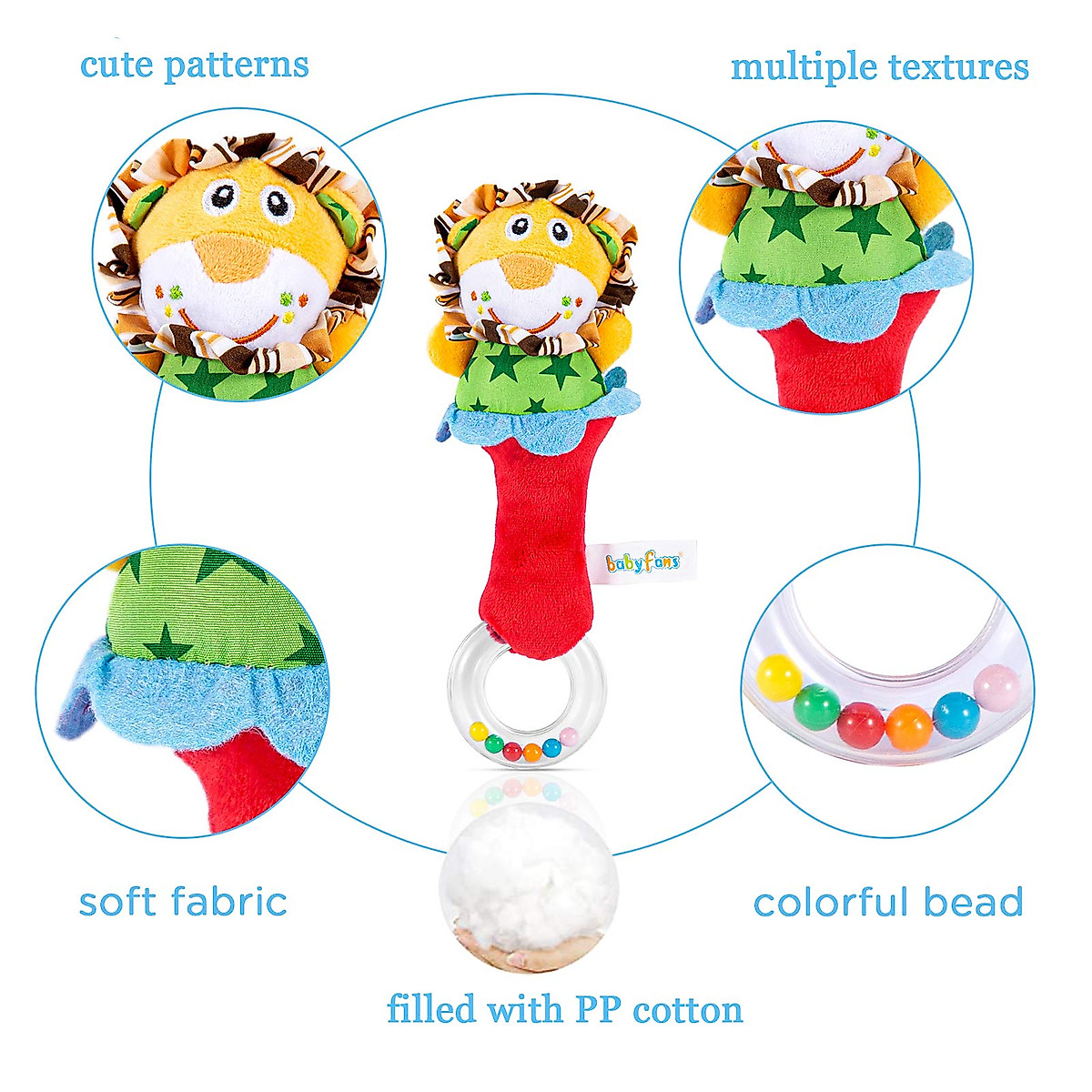 4 Plush Baby Soft Rattle Toys,Fabric Ring Rattles Shaker,Infant Handbells Early Development Hand Grab Sensory Toys,Stuffed Animal for 6 9 12 Months and Newborn Toddler Boy Girl Birthday Gifts