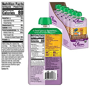 Plum Organics | Mighty Food Group Blend | Organic Baby Food Meals [12+ Months] | Variety Pack | 4 Ounce Pouch (Pack Of 18)