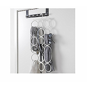 Scarf Ring Hangers,Scarf Hangers Ties Organizer Hangers Racks 28.25", Closet Organizer, Space Saving Hanger for Scarves Belts Tank Tops Accessories 18 Large Rings (3.5in Wide) White