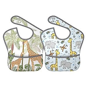 Giraffe Baby Stuff Baby Bibs 2Packs for 6-24 Months Waterproof Washable Fabric (Giraffe)