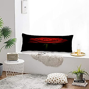 Body Pillow Cover,3D Beautiful Rose Print Romantic Red Black,Long Pillowcase with Zipper Soft Large Pillow Case Covers Cushion for Beding,Couch,Sofa 20"x54"