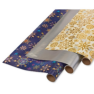 Papyrus Wrapping Paper Rolls for Christmas, Hanukkah, and All Holidays, Snowflakes Print and Metallic Silver (3 Rolls, 62.5 sq. ft.)
