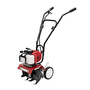 BJTDLLX Mini Tiller Cultivator, 52CC 2-Stroke Rototiller Gas Powered Lightweight Red Tiller with 4 Adjustable Blades, Garden Tiller for Farm Plant & Lawn Digging, Weed Removal & Soil Cultivation
