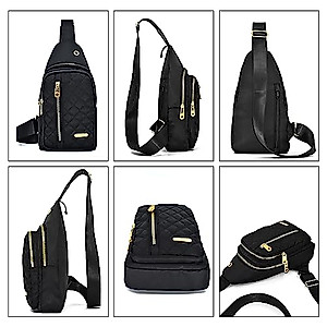 Aisijimo Mini Crossbody Sling Bag with Diamond Checkered pattern and Gold zipper for Women and Men(Black)