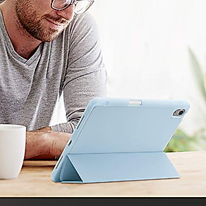 SIWENGDE for iPad Air 5th/4th Generation 2022/2020 10.9 Inch Case with Pencil Holder [Support iPad 2nd Pencil Charging and Touch ID], Trifold Stand Smart Cover with Soft TPU Back(Light Blue)