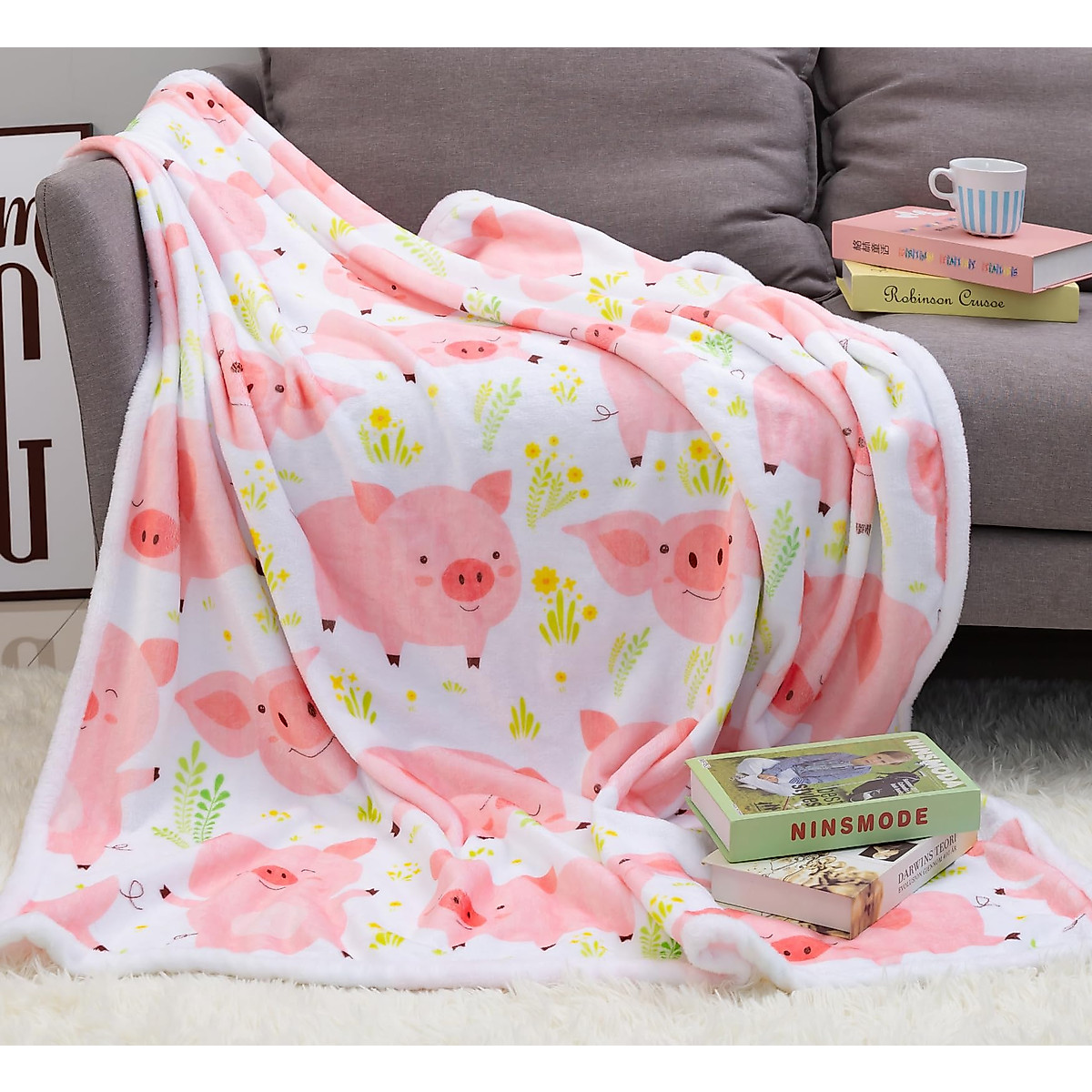 Zevrez Pig Blanket Cute Pink Pigs Pattern Throw Blankets Pig Gifts for Girls Women and Pig Lovers Pig Decor Themed Gifts (Pink Pig, 48"x60")