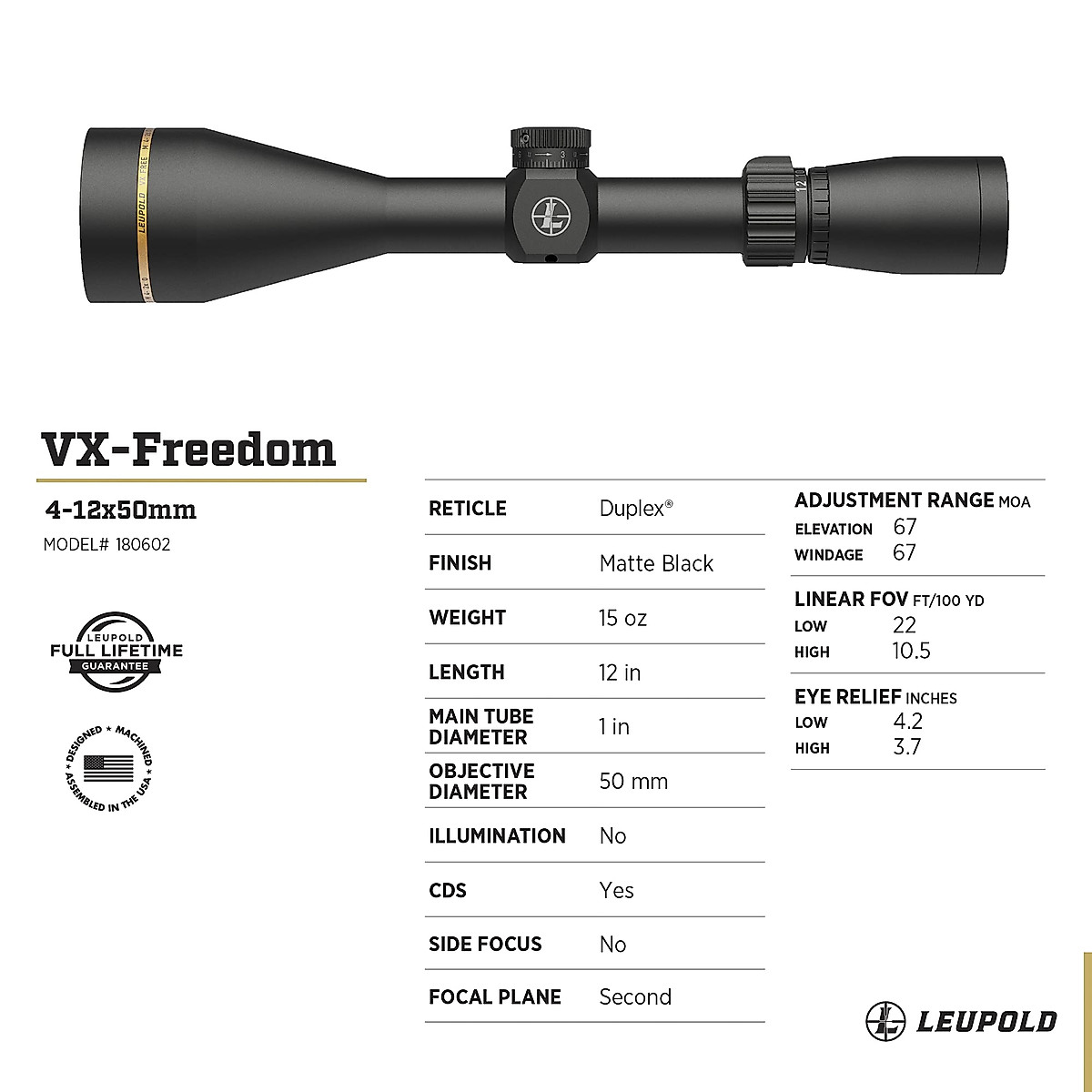 Leupold VX-Freedom 4-12x50 (1 inch) CDS Duplex Reticle Riflescope