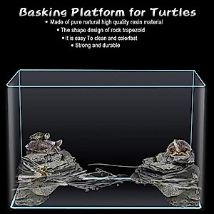 PINVNBY Basking Platform for Turtle,Resin Tortoise Resting Dock,Reptile Climbing Ramp Shale Habitat Ornament Floating Ledge Aquarium Decoration with 2 Pcs Suction Cups for Frogs, Newts,Lizard(3 Pcs)