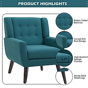 UIXE Accent Chairs Set of 2, Modern Living Room Arm Chair Button Tufted Armchair, Comfy Upholstered Club Lounge Sofa Seat Reading Chair Bedroom Side Seating for Home Office (Turquoise Blue)
