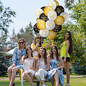 45 Piece 12 Inch Birthday Party Latex Balloons, Black Gold White Theme Party Balloon Birthday Anniversary Party Decoration for Girl Boy Women Men Birthday Party Supplies Indoor Outdoor Decoration