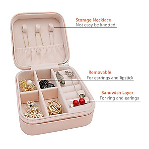 TRODANCE Mini Jewelry Travel Case,Small Travel Jewelry Organizer, Portable Jewelry Box Travel Mini Storage Organizer Portable Display Storage Box For Rings Earrings Necklaces (Pink)