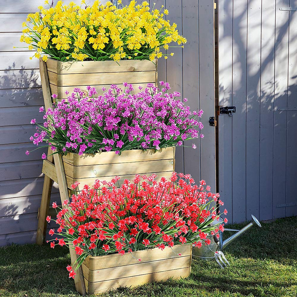 ArtBloom 20 Bundles Outdoor Artificial Fake Flowers UV Resistant Shrubs Plants, Faux Plastic Greenery for Indoor Outside Hanging Plants Garden Porch Window Box Home Wedding Farmhouse Decor (Red)