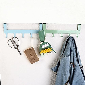 Generic Over The Door, Metal Door Hook with 5 Hooks, Key Holder Over Door Hanger Cabinet Hook Metal Organizer Rack for Clothes Coat Hat Towel Bag(Blue), AM0XEC0FI0MUS