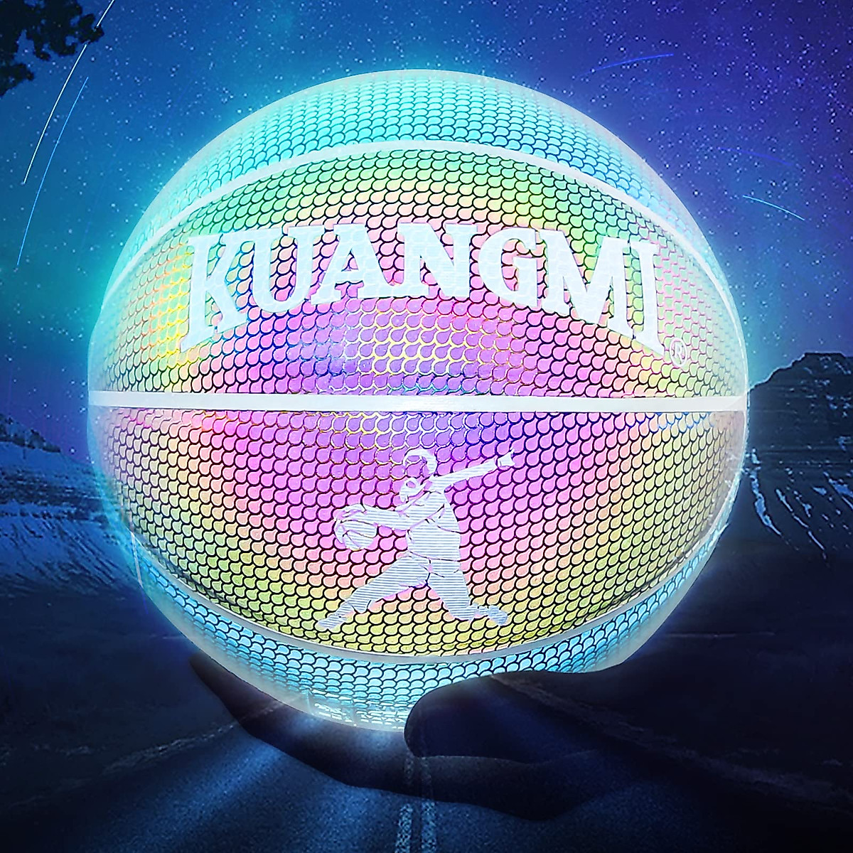 Kuangmi Reflective Glowing Basketball Holographic Luminous for Night Game Light Up Basket Ball Men's Official Size 7 29.5",(Colorful-A)
