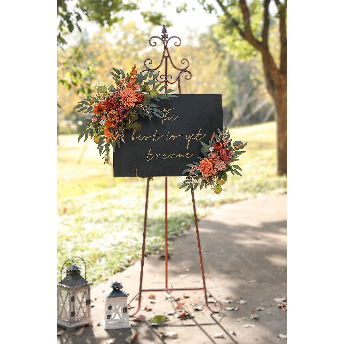 rongflower Artificial Wedding Arch Flowers Swag Set of 2 for DIY Fall Wedding Welcome Ceremony Sign Backdrop Sweetheart Table Chair Home Decoration(Orange)