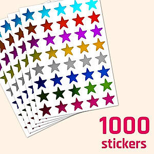 8 Colors, 1000 Pack, Foil Star Metallic Stickers, 0.6" Diameter