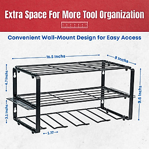 HomeBoo Power Tool Organizer, 4 Power Drill Holder Wall Mount, 3 Layers Heavy Duty Rack Metal Top Shelf, Garage Tool Organizer, Garage Storage Shelf, Father Day Gift