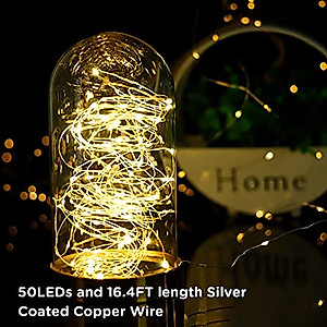 2 Packs Fairy Lights Battery Operated, 16.5 FT 50 LEDs Christmas String Lights Remote Control Timer Twinkle String Lights 8 Modes Silver Wire Firefly Lights for Garden Party Indoor Decor-Warm White